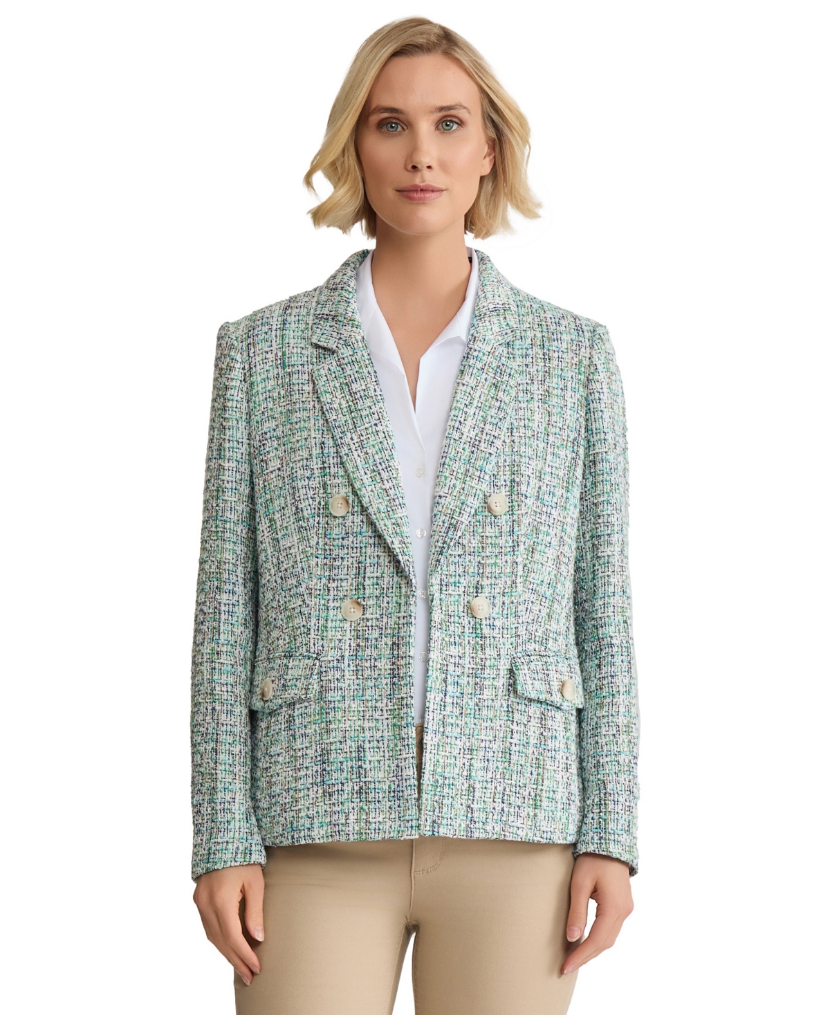 Click here for Jones New York Womens Faux Double Breasted Tweed J... prices