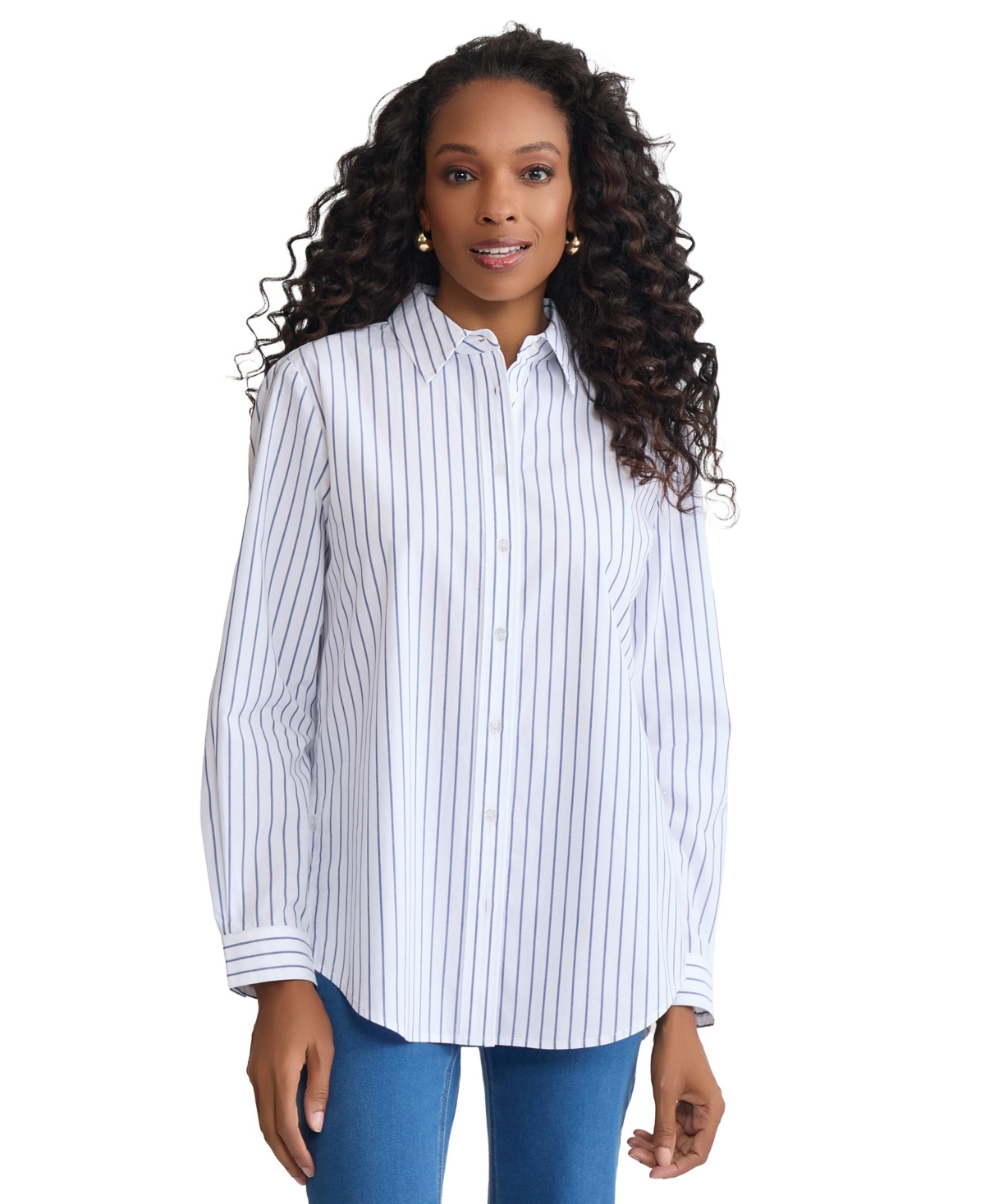 Click here for Jones New York Womens Stripe Button Front Shirt -... prices
