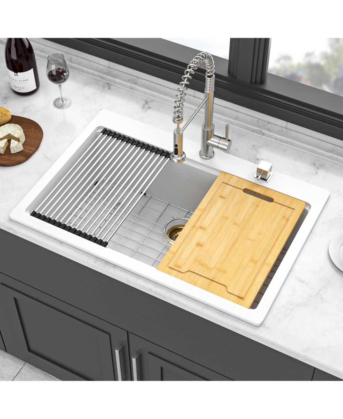 Click here for flynama 33x22x9.65inch White Quartz Composite Kitc... prices