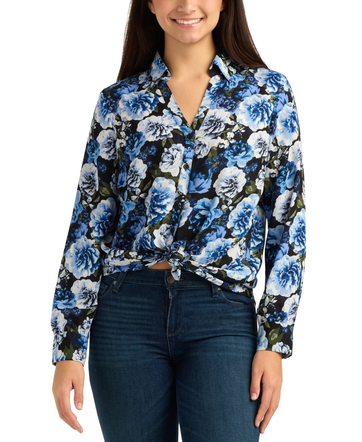Click here for Bcx Juniors Floral Printed Collared Top - Pattern... prices