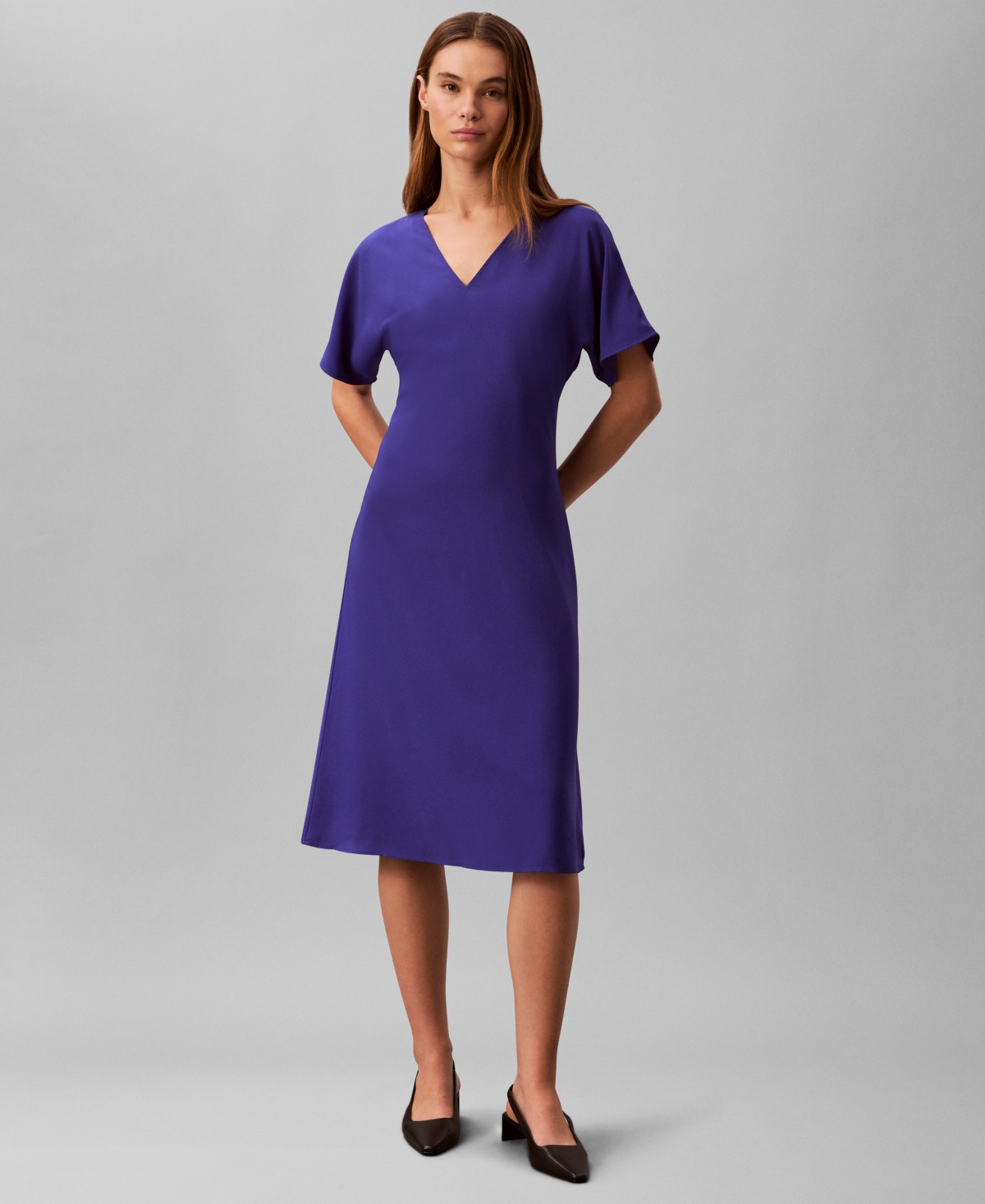 Click here for Calvin Klein Womens V-Neck Midi Dress - Blue River... prices
