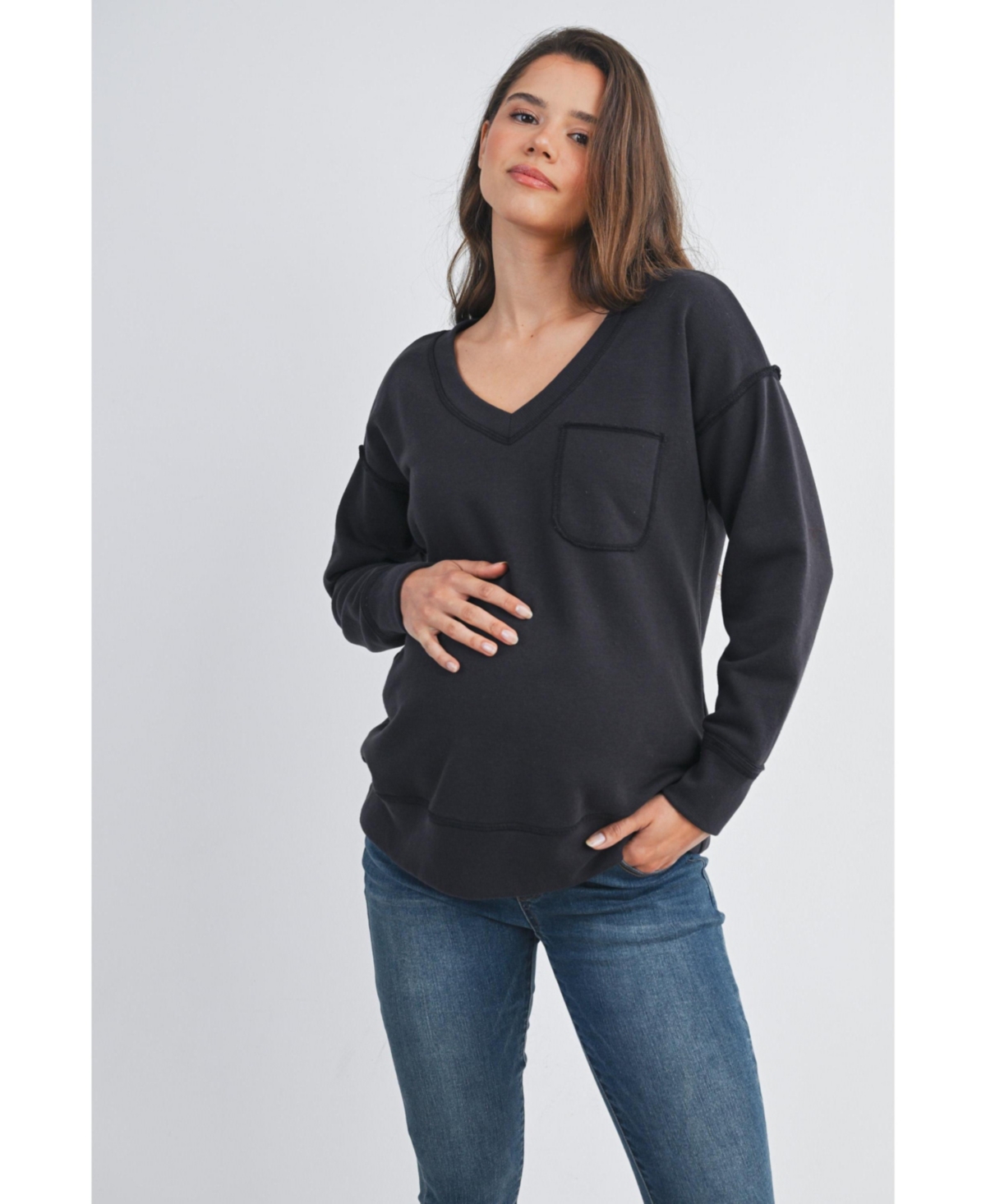 Click here for Hello Miz Maternity V Neck Long Sleeve Front Pocke... prices