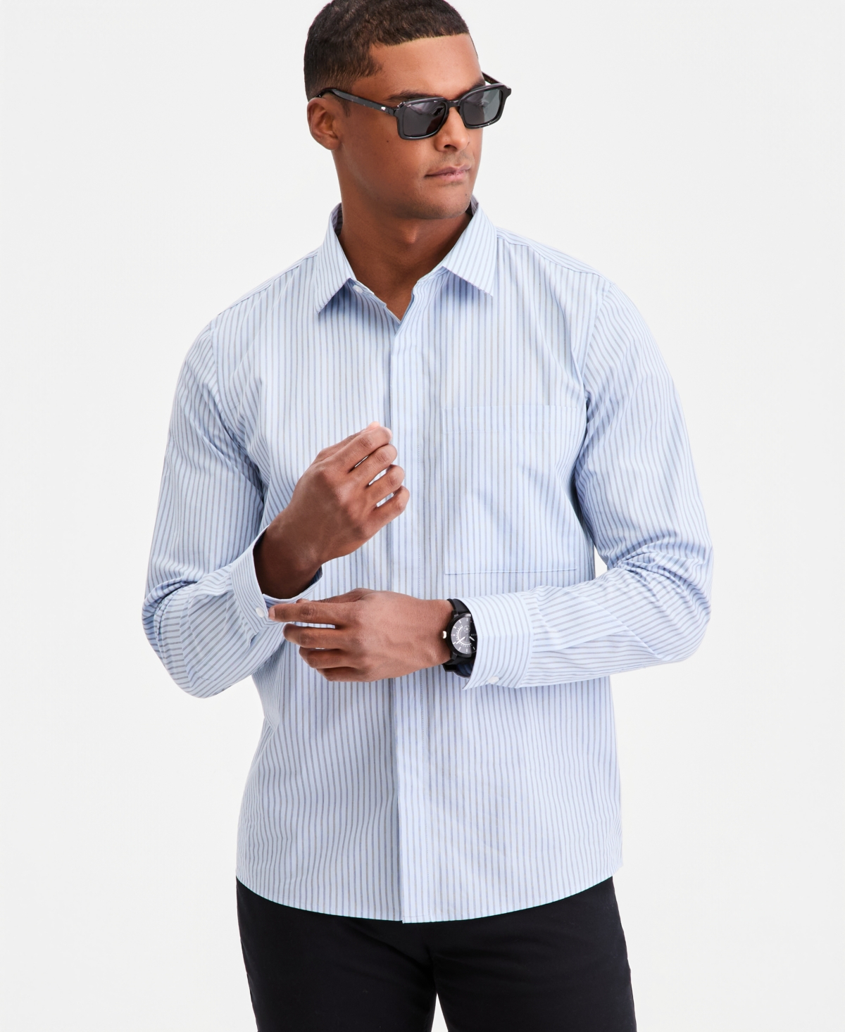 Click here for Alfani Mens Cotton Striped One-Pocket Regular-Fit... prices