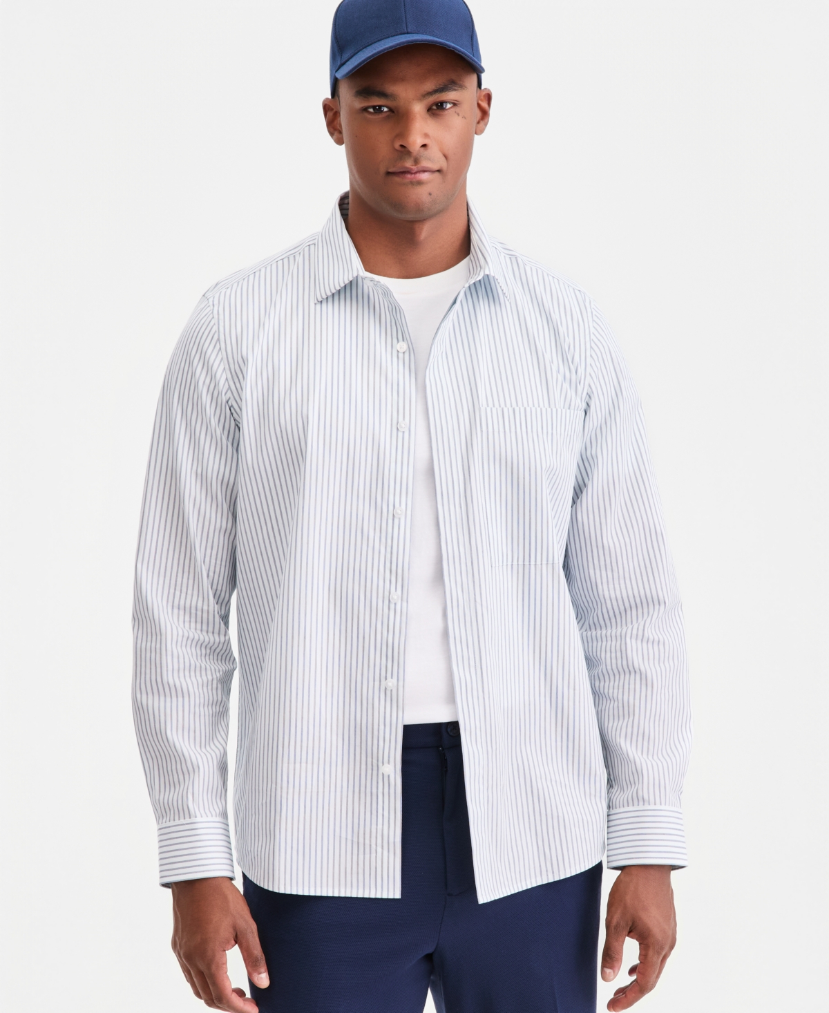 Click here for Alfani Mens Cotton Striped One-Pocket Regular-Fit... prices