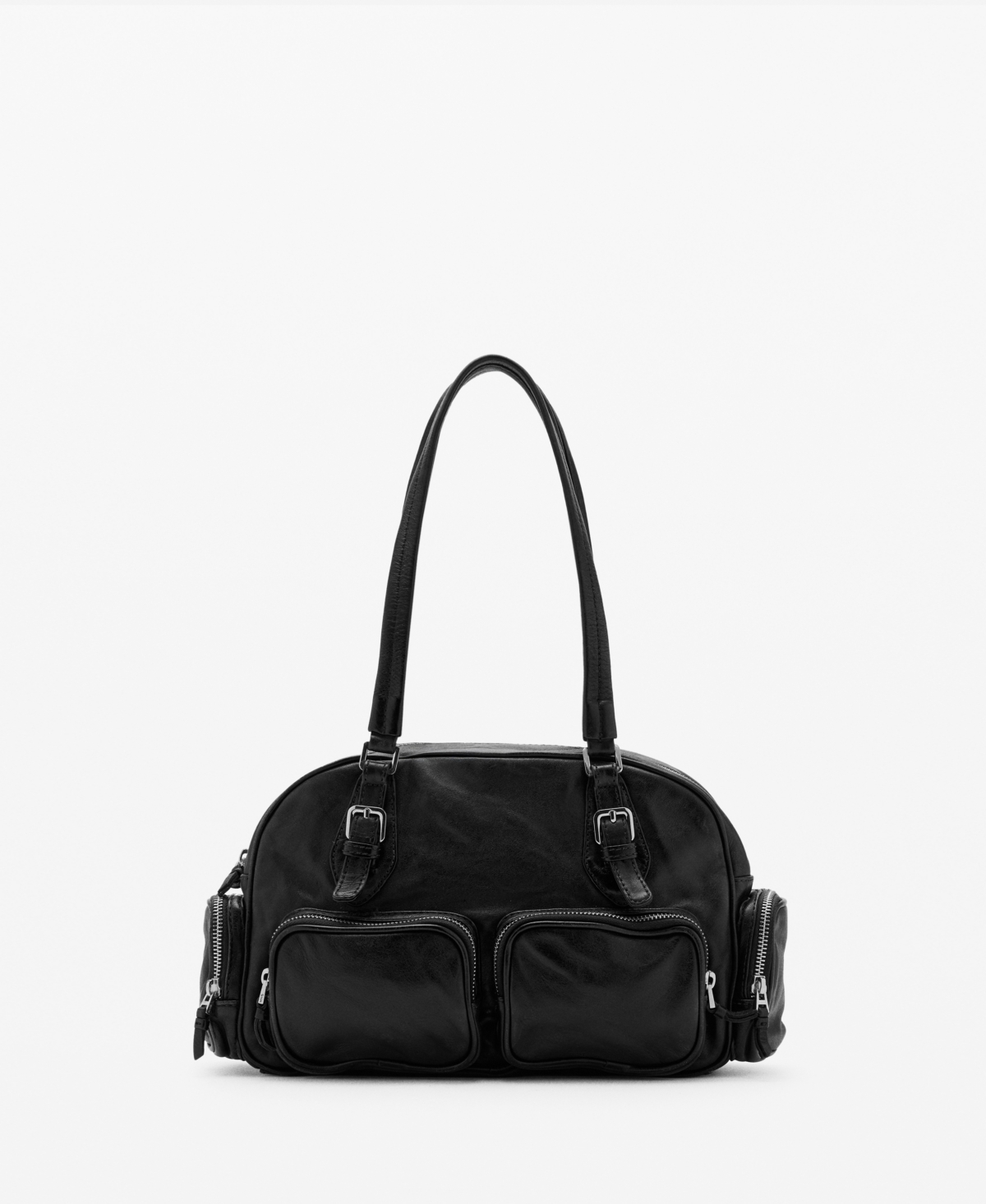 Click here for Mango Womens Pockets Leather Bowling Bag - Black prices