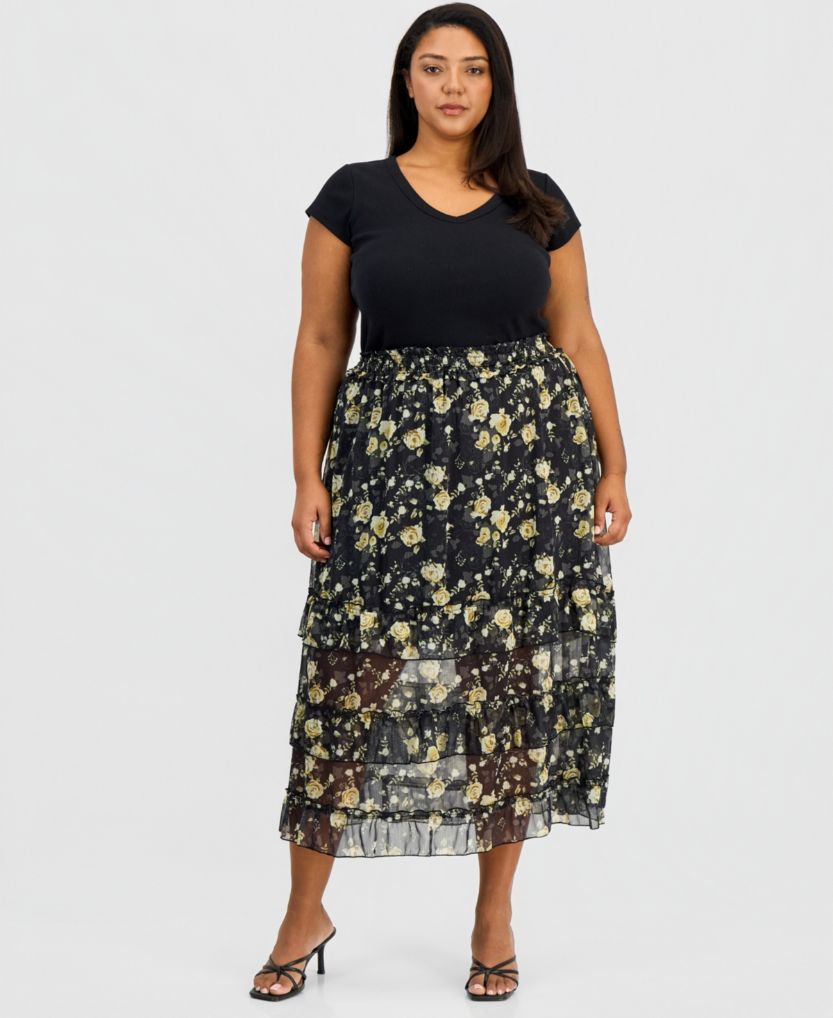Click here for And Now This Trendy Plus Size Chiffon Midi Skirt... prices