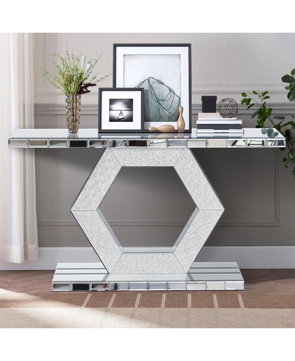 Click here for Streamdale Furniture Crystal Hexagon Mirror Consol... prices