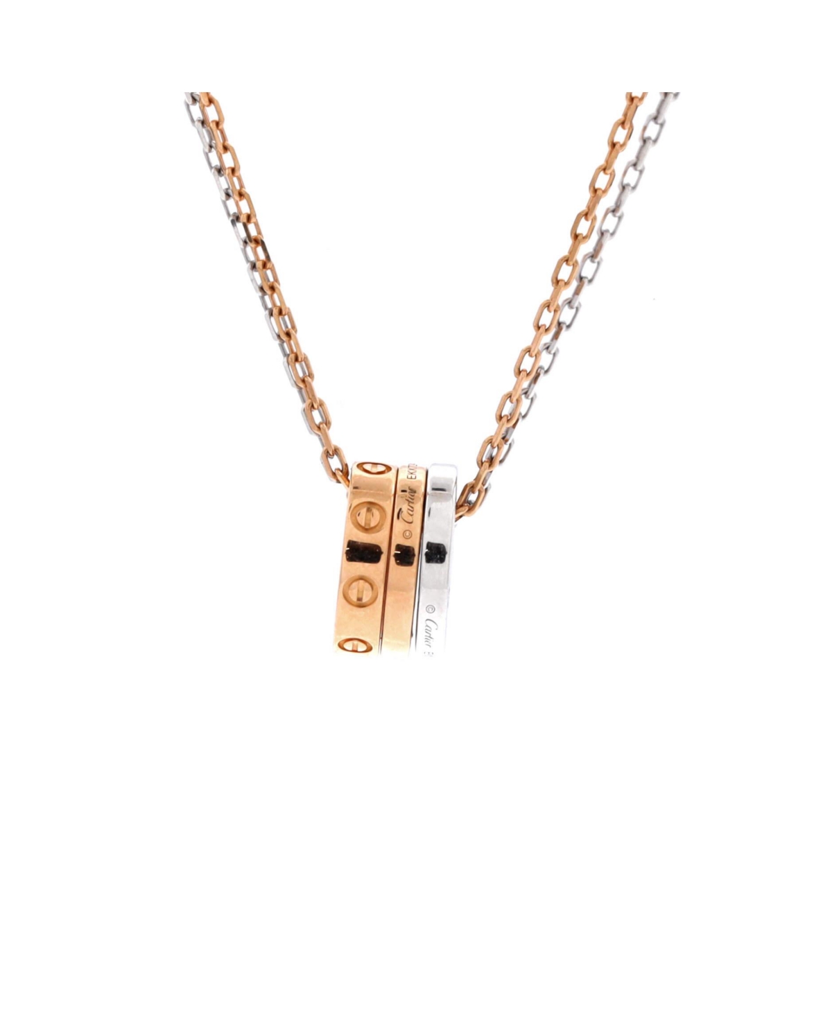 Click here for Pre-Owned Cartier Love 3 Ring Pendant Necklace - 1... prices