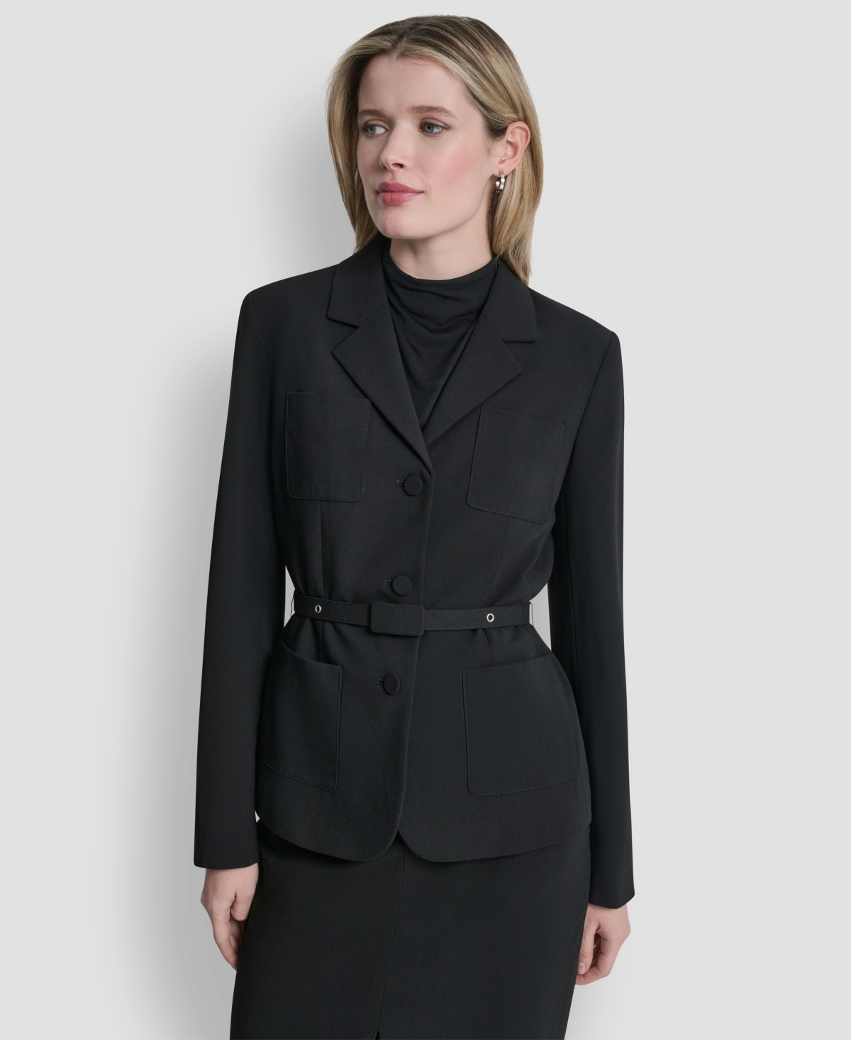 Click here for Dkny Womens Tailored Belted Blazer Jacket - Black prices