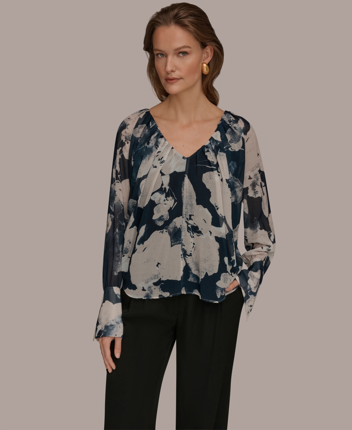 Click here for Donna Karan New York Womens Printed Long-Sleeve To... prices