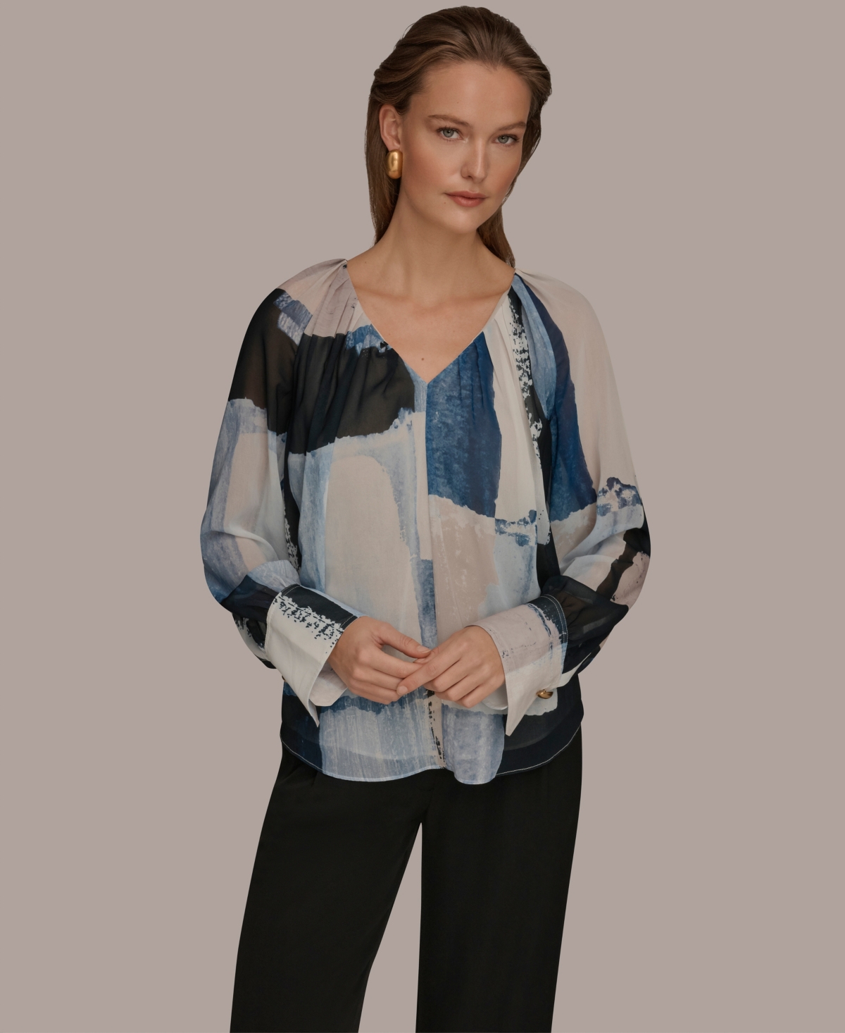 Click here for Donna Karan New York Womens Printed Long-Sleeve To... prices