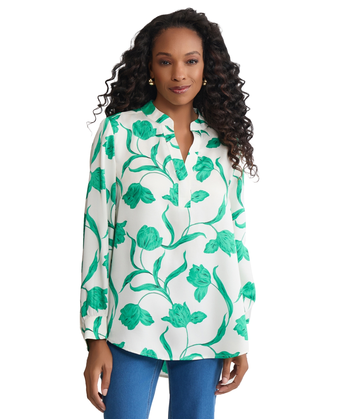 Click here for Jones New York Petite Long-Sleeve Popover Top - Wh... prices