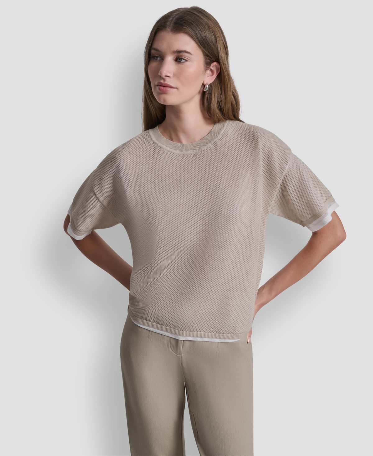 Click here for Dkny Womens Short-Sleeve Boxy 2-Layer Mesh Sweater... prices