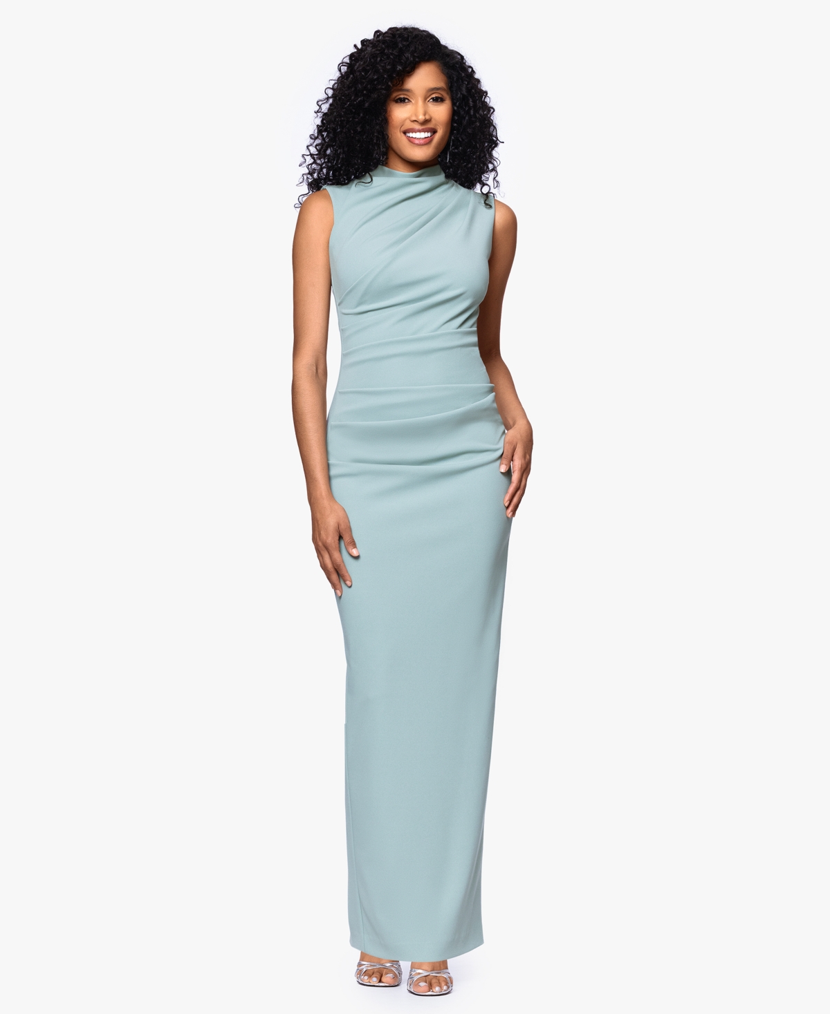 Click here for Betsy & Adam Petite Mock-Neck Sheath Gown - Sage prices