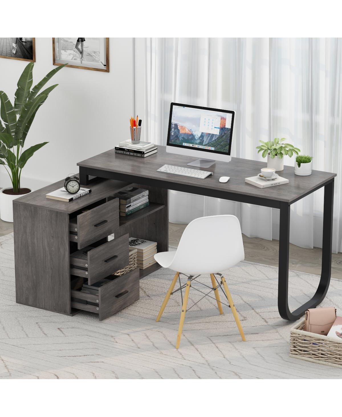 Click here for Famapy 55.1 in. L-Shaped Brown Wood Computer Desk... prices