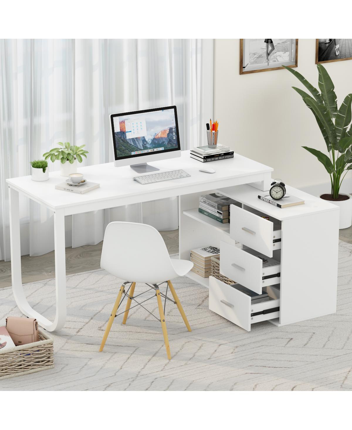 Click here for Famapy 55.1 in. L-Shaped Brown Wood Computer Desk... prices