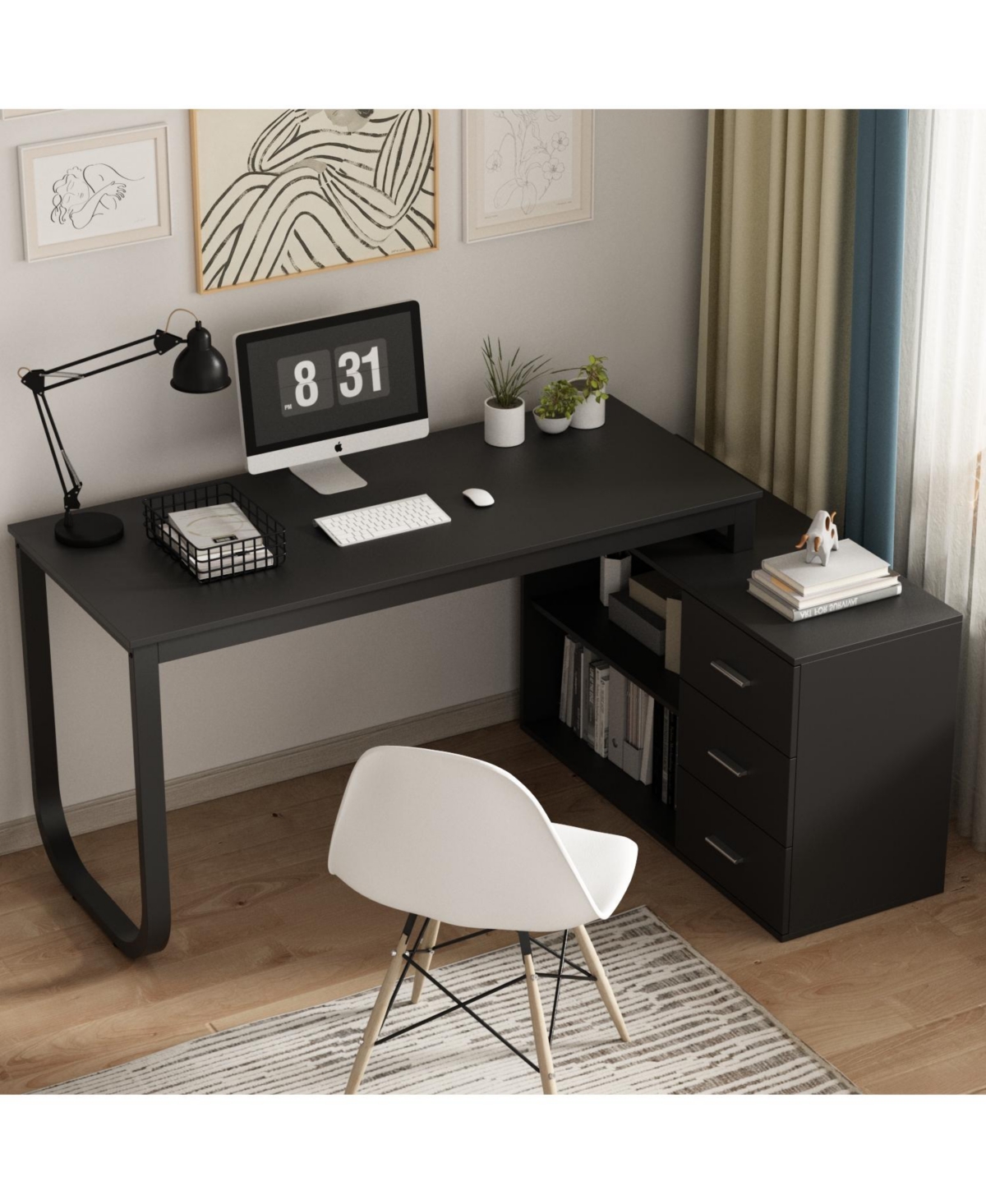 Click here for Famapy 55.1 in. L-Shaped Brown Wood Computer Desk... prices
