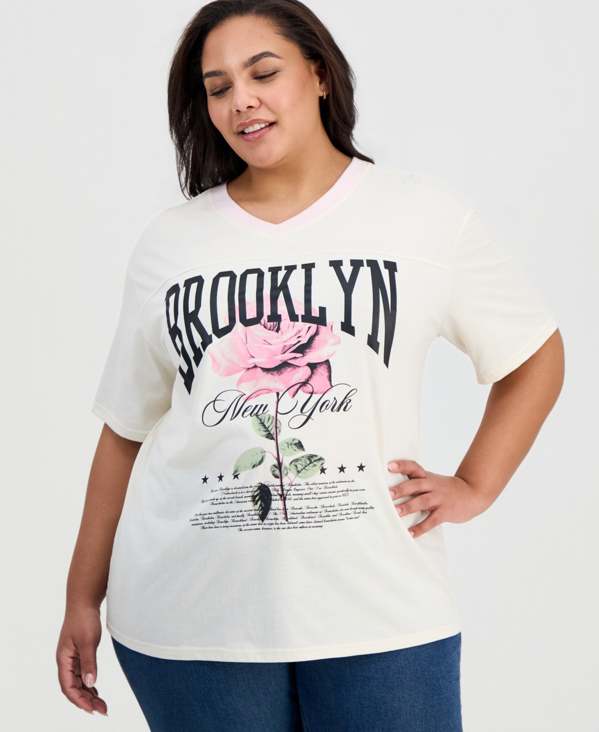 Click here for Rebellious One Trendy Plus Size Brooklyn V-Neck T-... prices