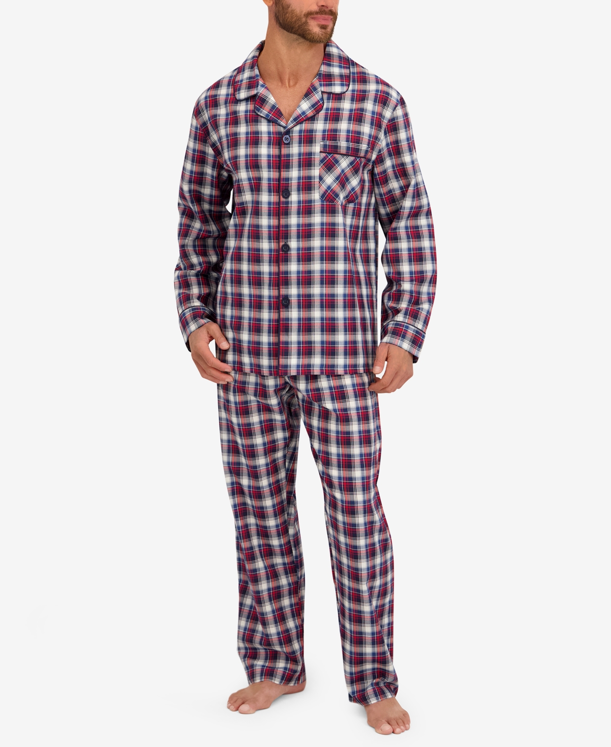 Click here for Hanes Mens Woven Button Down Pajama Sleep Set - Re... prices