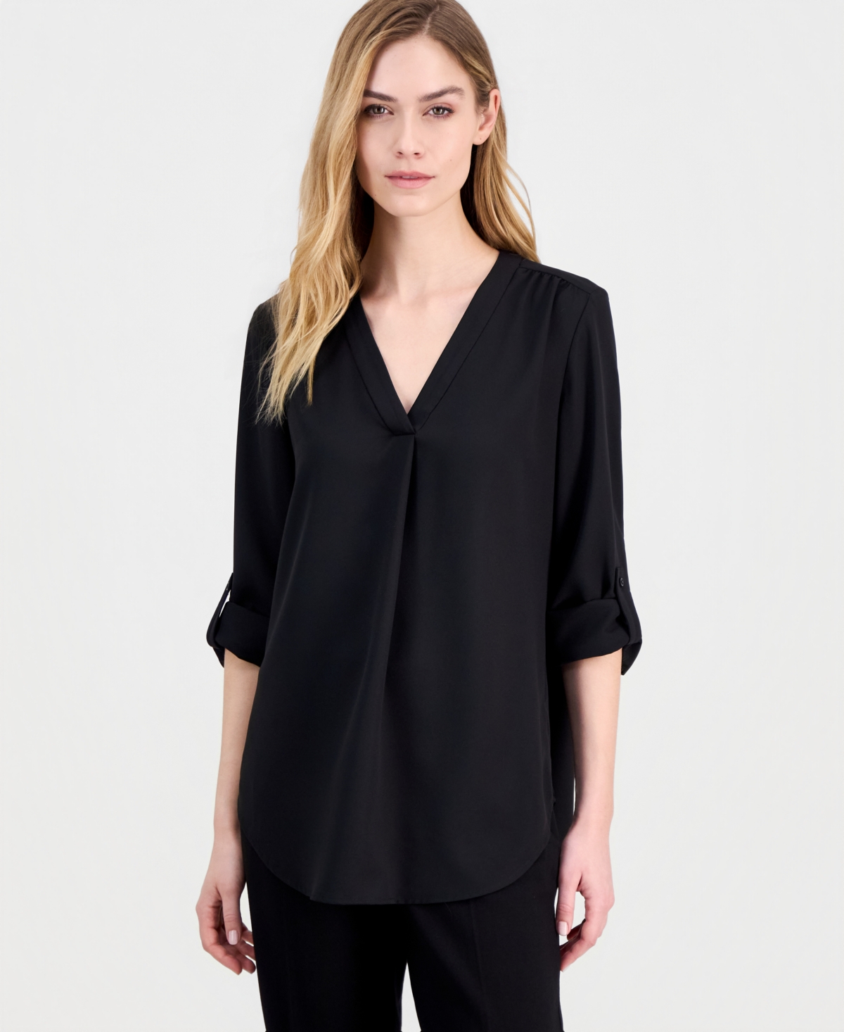 Click here for Anne Klein Womens 3/4-Sleeve Roll-Tab V-Neck Top -... prices