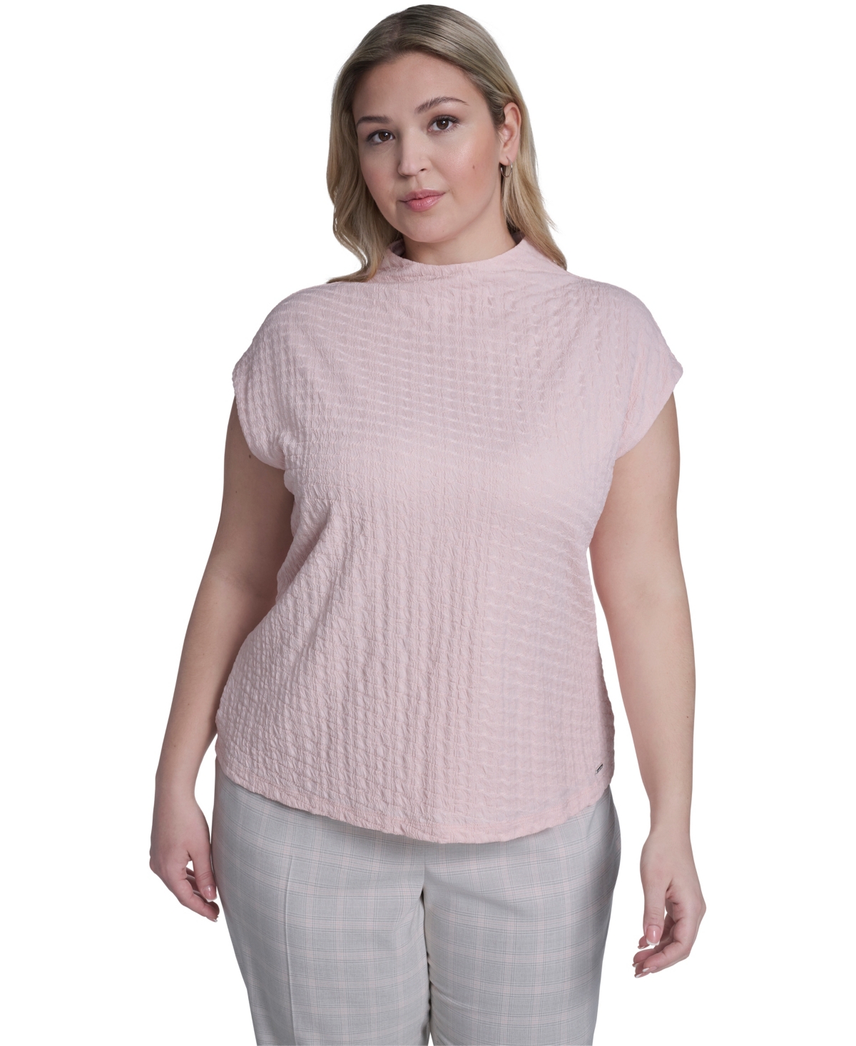 Click here for Calvin Klein Plus Size Knit Cap Sleeve Top - Petal prices