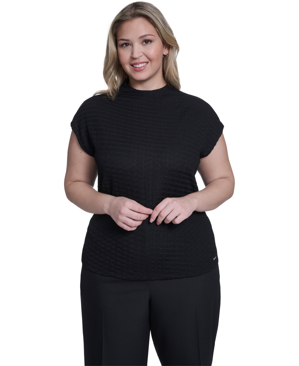 Click here for Calvin Klein Plus Size Knit Cap Sleeve Top - Black prices