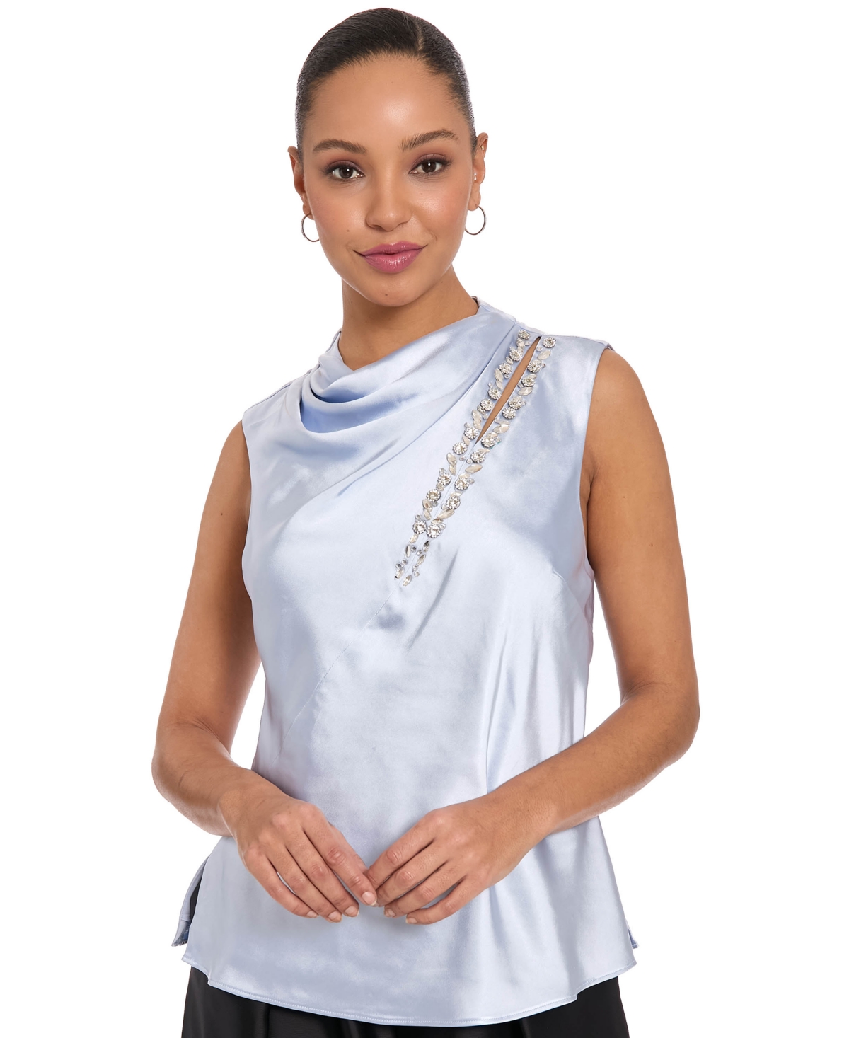 Click here for Muse Womens Asymmetrical Keyhole Top - Light Blue prices