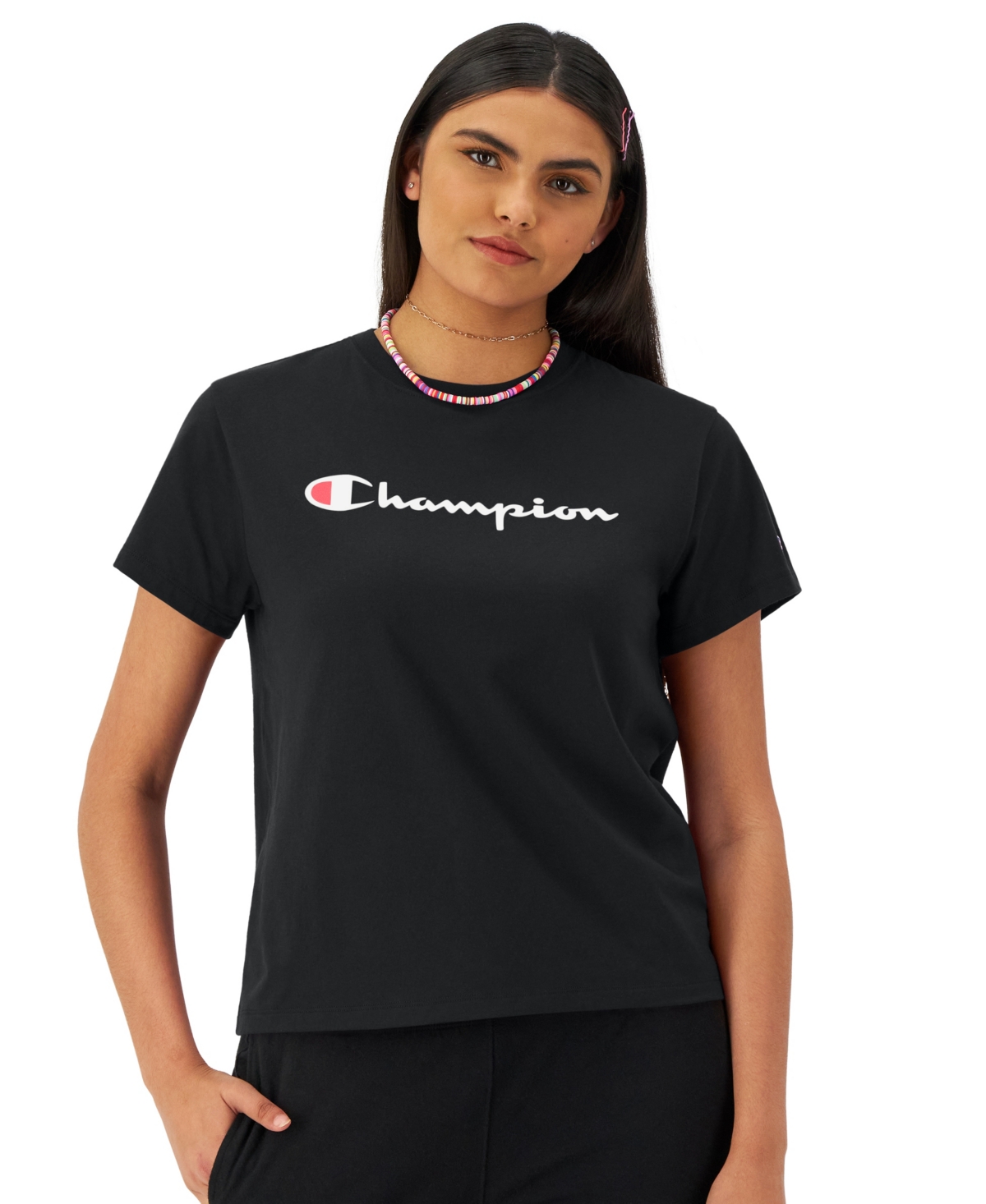 Click here for Champion Womens Classic Script Graphic T-Shirt - B... prices