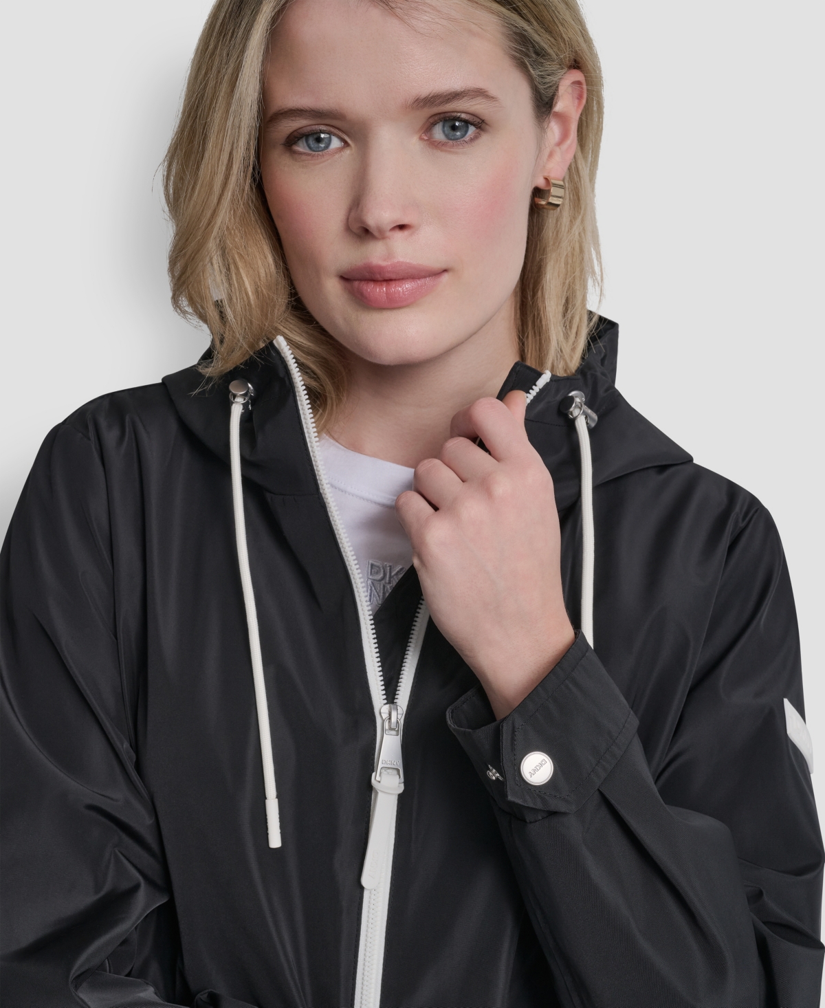 Click here for Dkny Womens Sporty Anorak Hooded Raincoat - Black prices