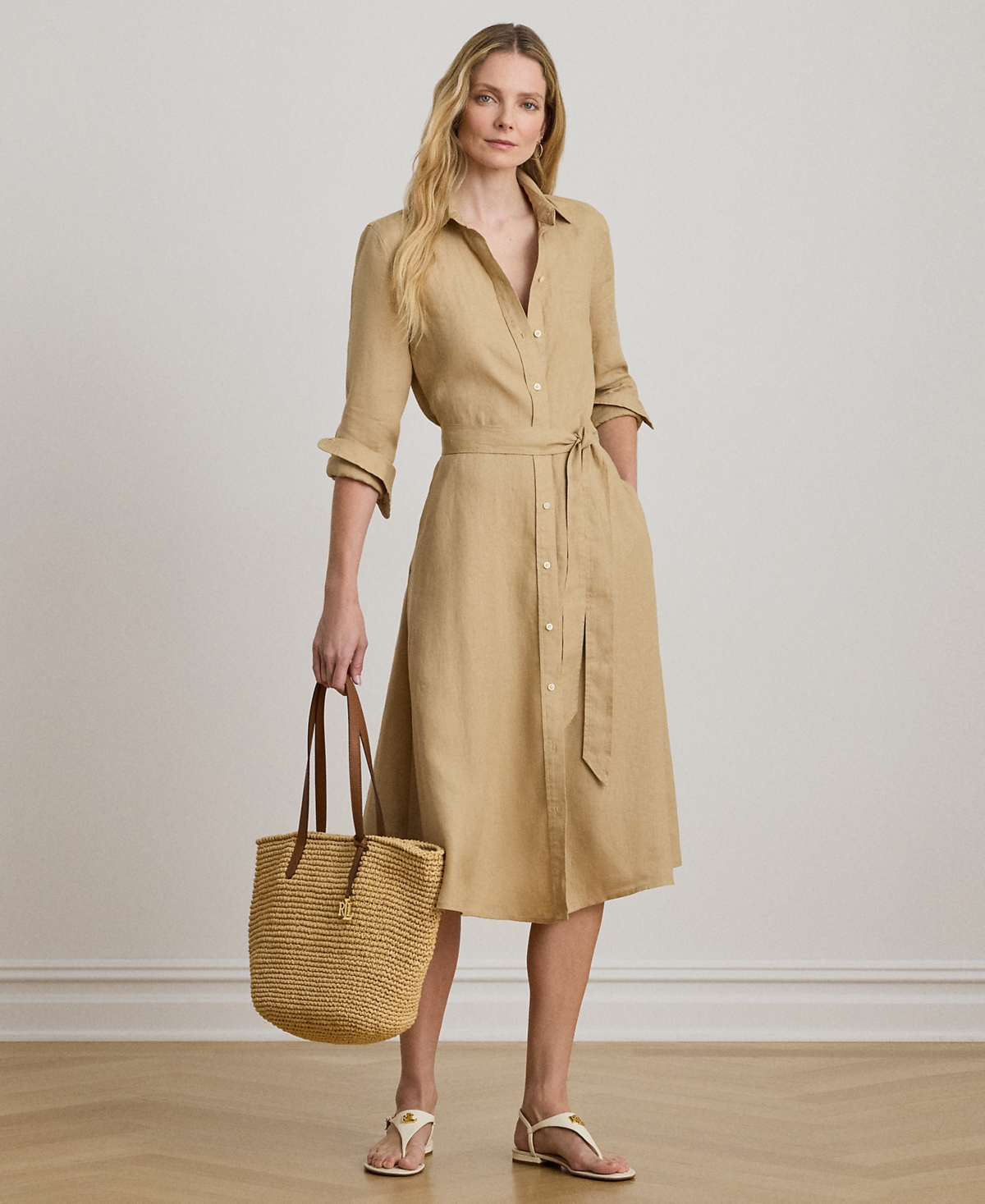 Click here for Lauren Ralph Lauren Petite Belted Linen Long-Sleev... prices