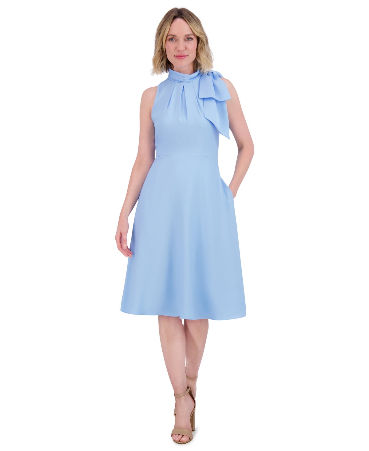 Click here for Eliza J Womens Bow Halter Midi Dress - Light Blue prices