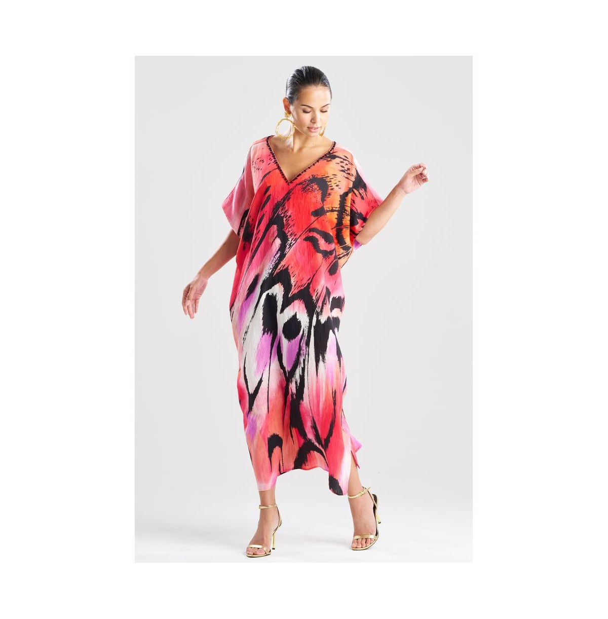 Click here for Natori Womens Butterfly - Linen Blend Caftan w/ Be... prices