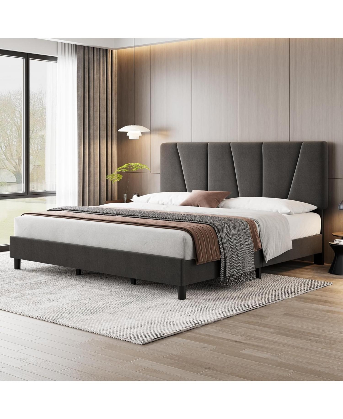 Click here for gaomon Linen Upholstered Platform Bed Frame with A... prices