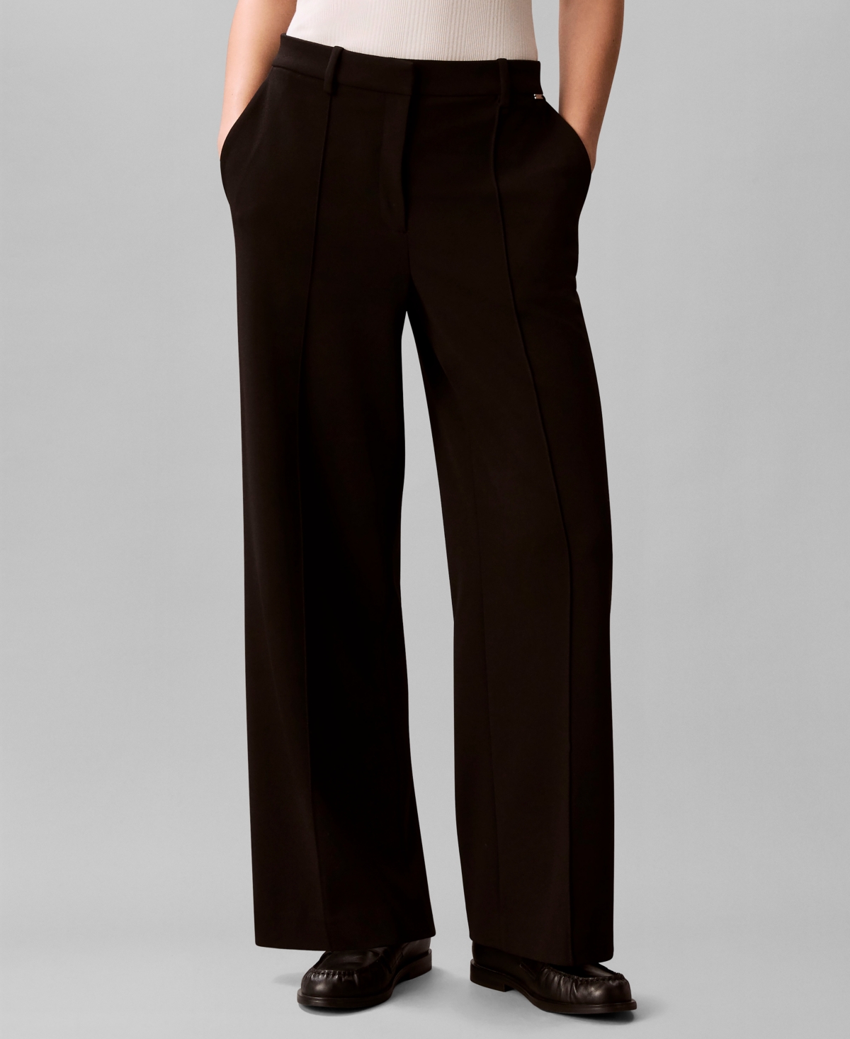 Click here for Calvin Klein Womens High Rise Wide Leg Pants - Bla... prices