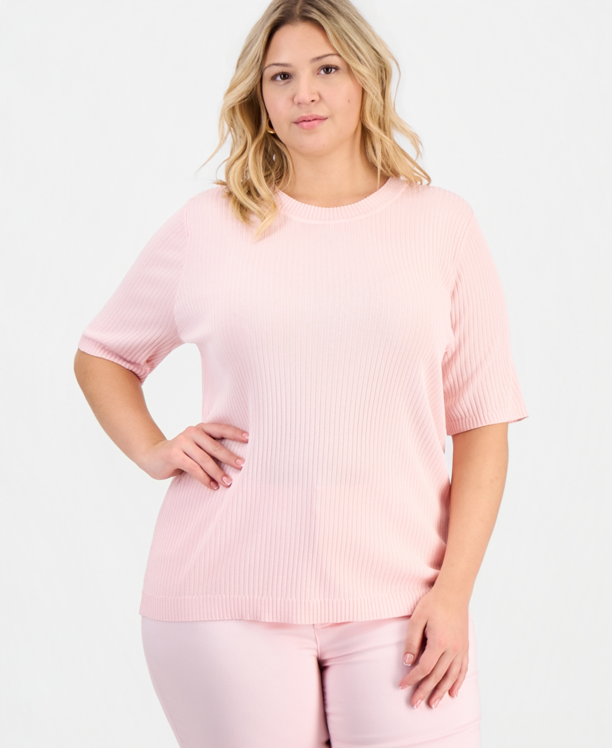 Click here for Jones New York Womens Sutton Ribbed Top - Petal Pi... prices