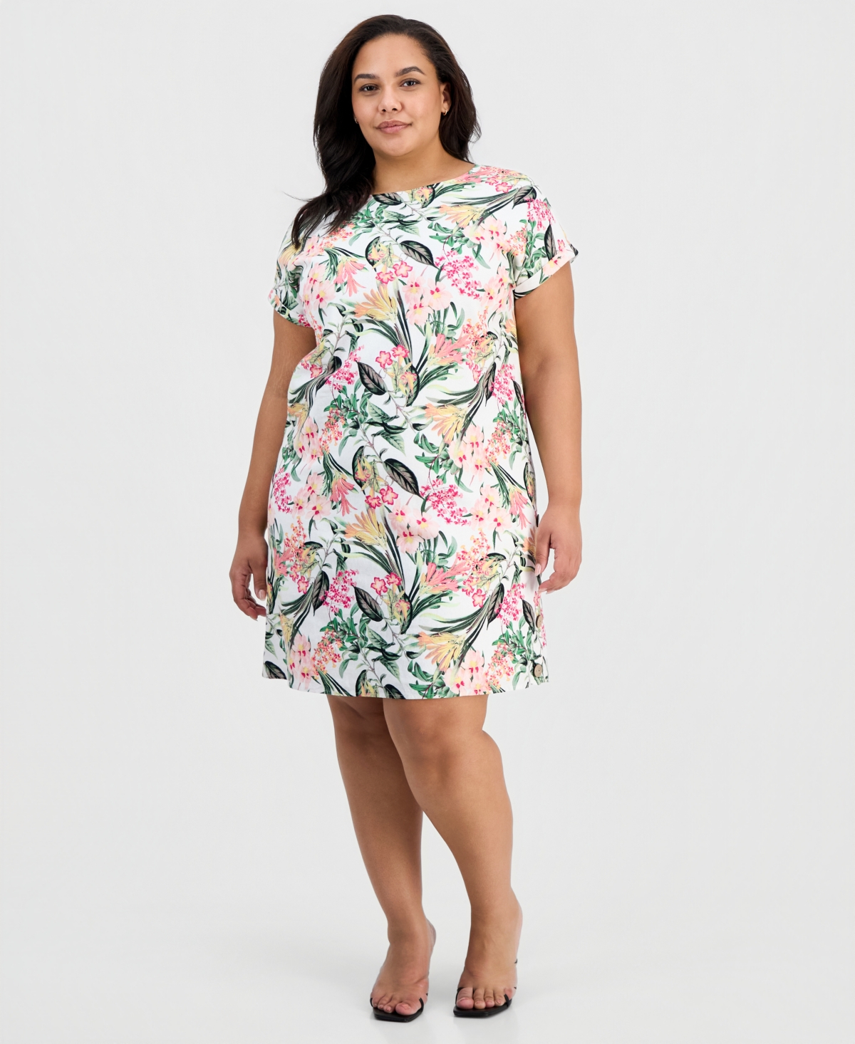 Click here for Jones New York Plus Size Printed Side-Button Dress... prices
