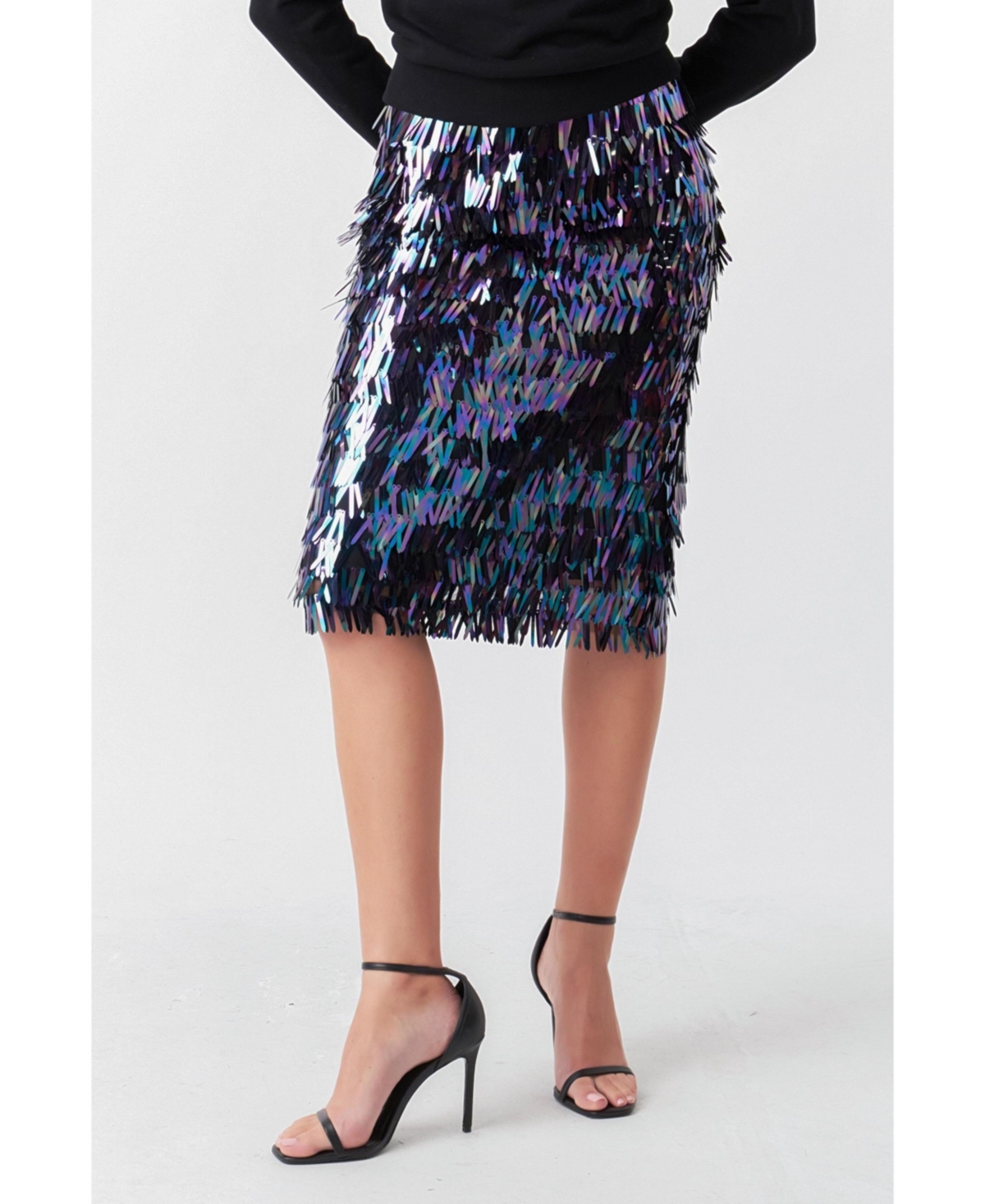 Click here for endless rose Womens Sequin Midi Skirt - Black prices