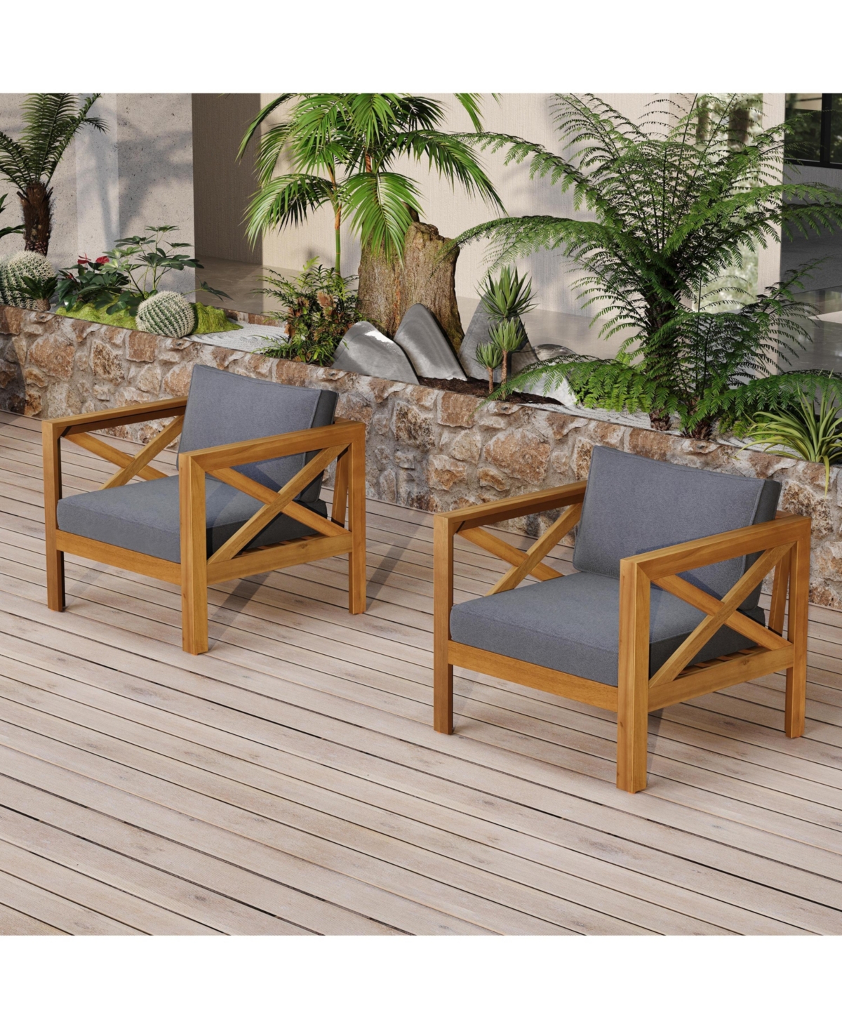 Click here for Flynama 2 Piece Outdoor Acacia Wood Club Armchair... prices