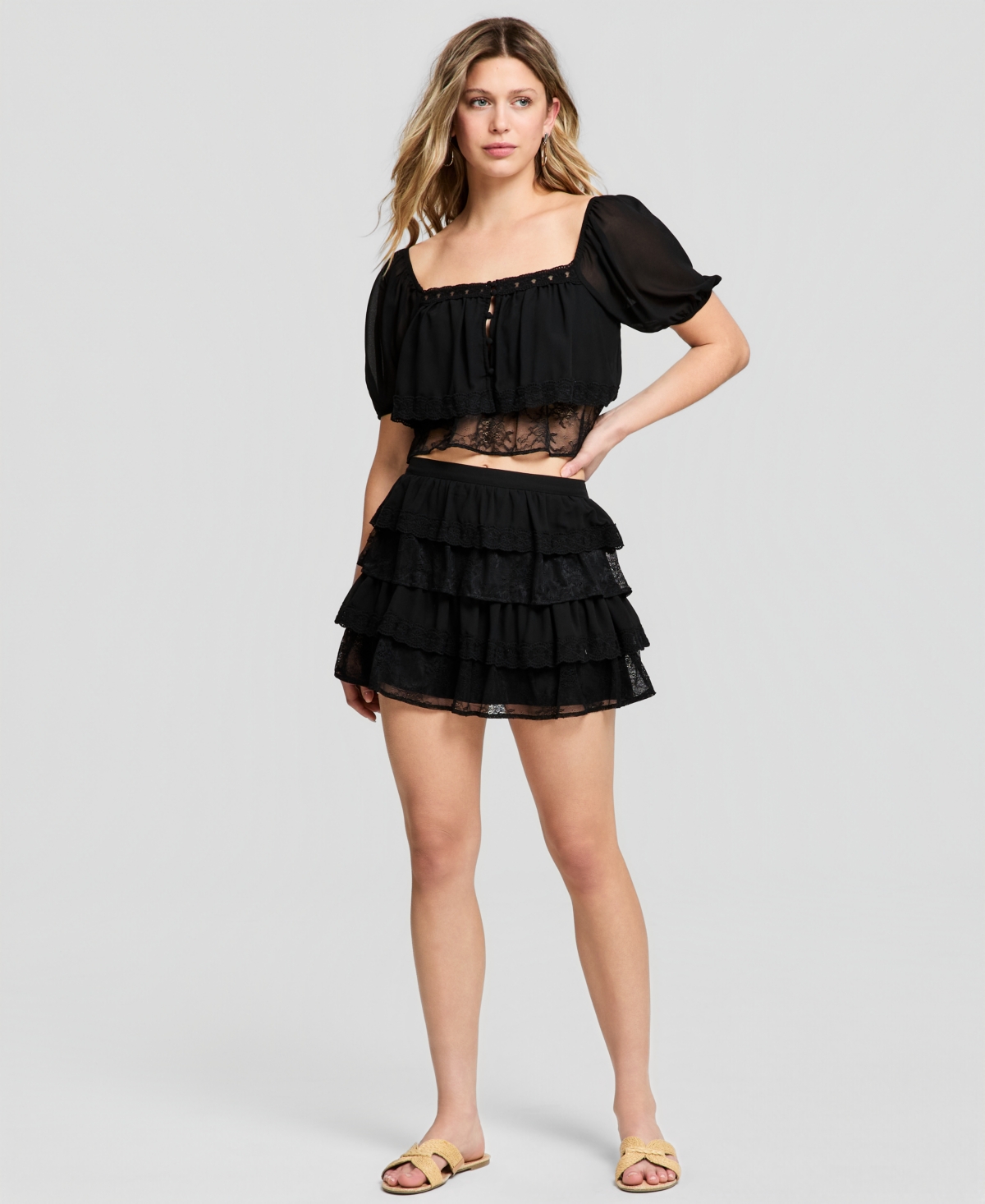 Click here for And Now This Womens Chiffon Lace Mini Skirt  Macys... prices