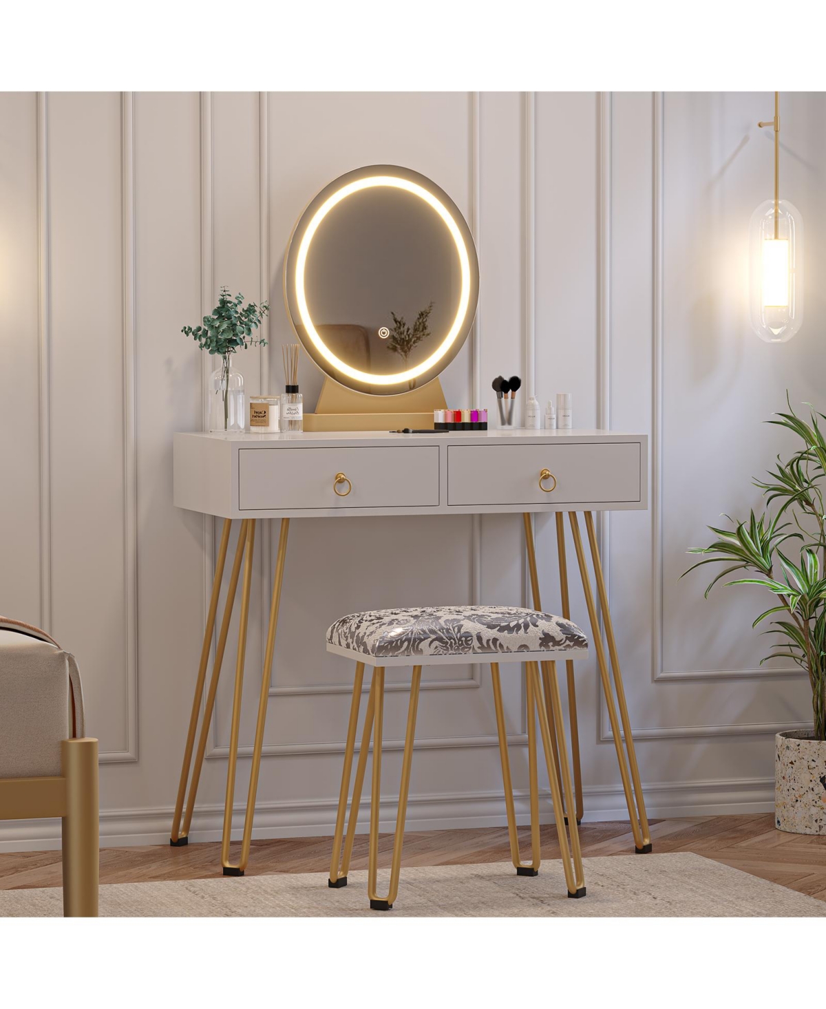 Click here for Gaomon White Makeup Vanity Stool Adjustable Lighte... prices