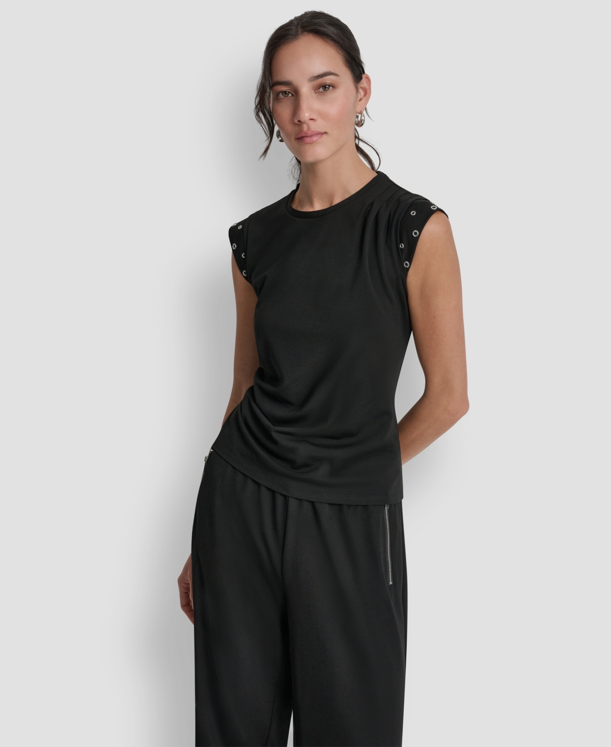 Click here for Dkny Womens Stud-Detail Sleeveless Top - Black prices