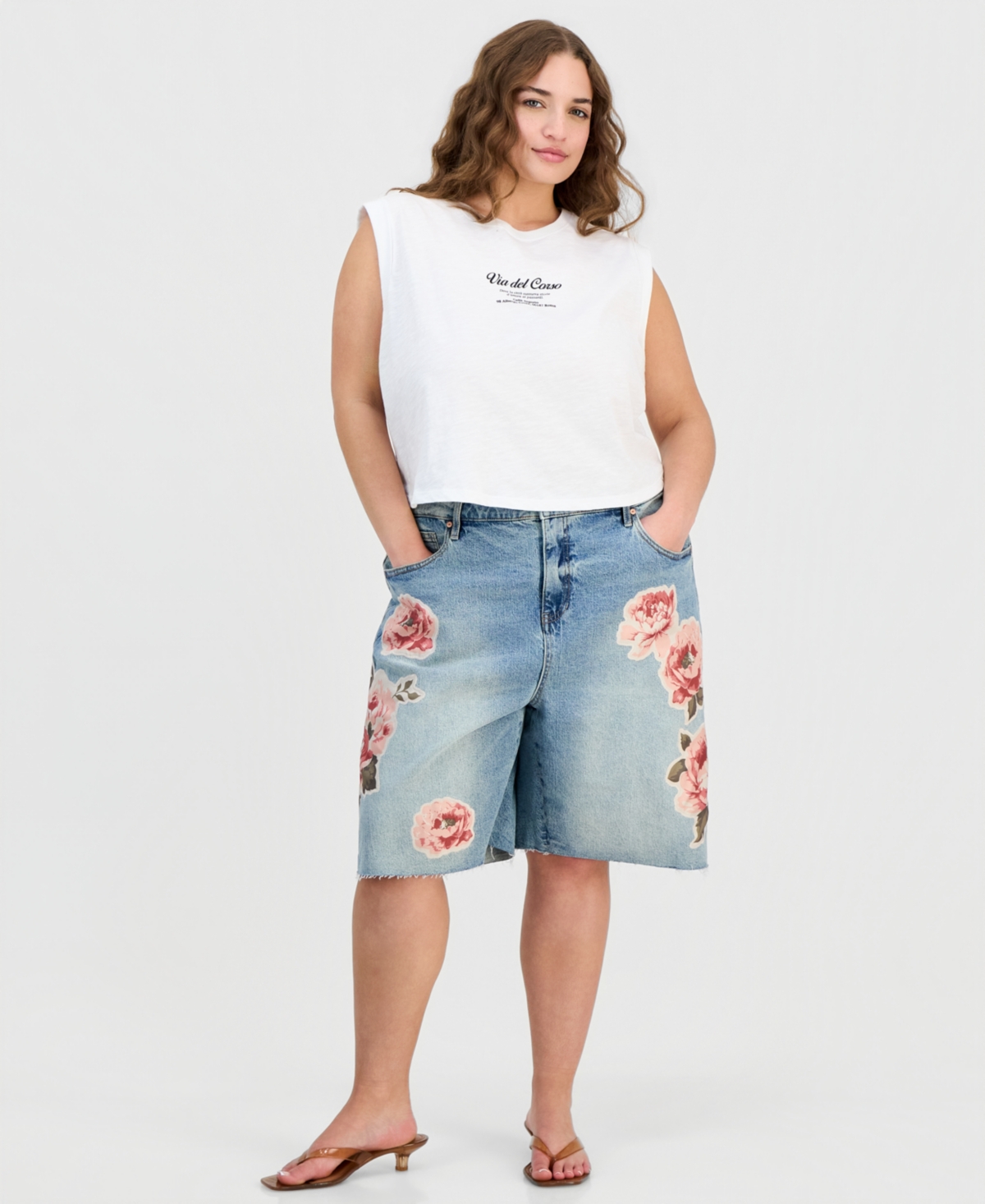 Click here for And Now This Trendy Plus Size Floral Applique Deni... prices