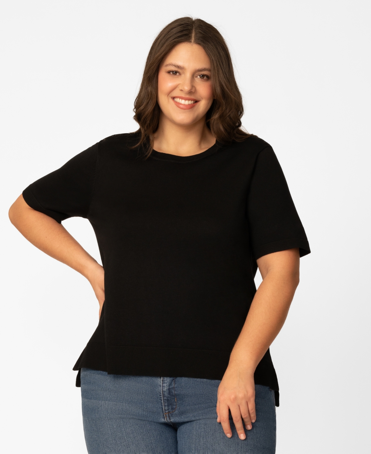 Click here for Melissa Paige Plus Size Lace Shoulder Boxy Crewnec... prices