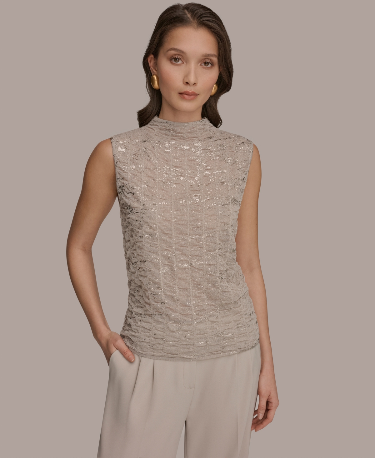 Click here for Donna Karan New York Womens Mock Neck Foil Printed... prices