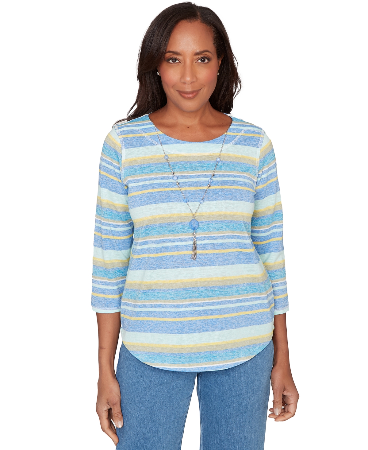 Click here for Alfred Dunner Petite Coastal Striped Jewel Neck To... prices