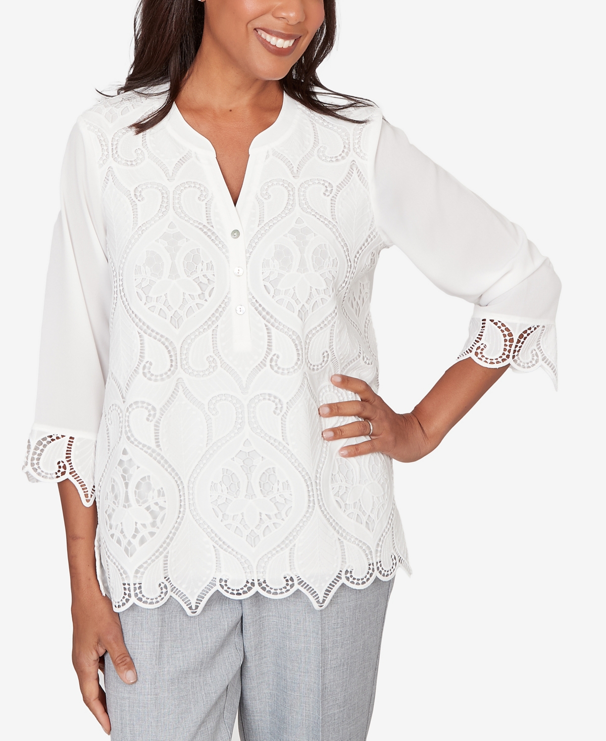 Click here for Alfred Dunner Petite Al Fresco Lace Cut Out Front... prices