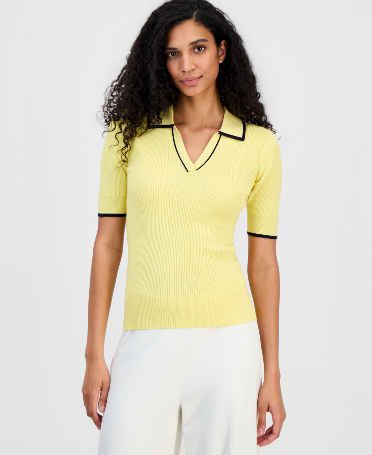 Click here for T Tahari Womens Johnny-Collar Half-Sleeve Top - Sp... prices