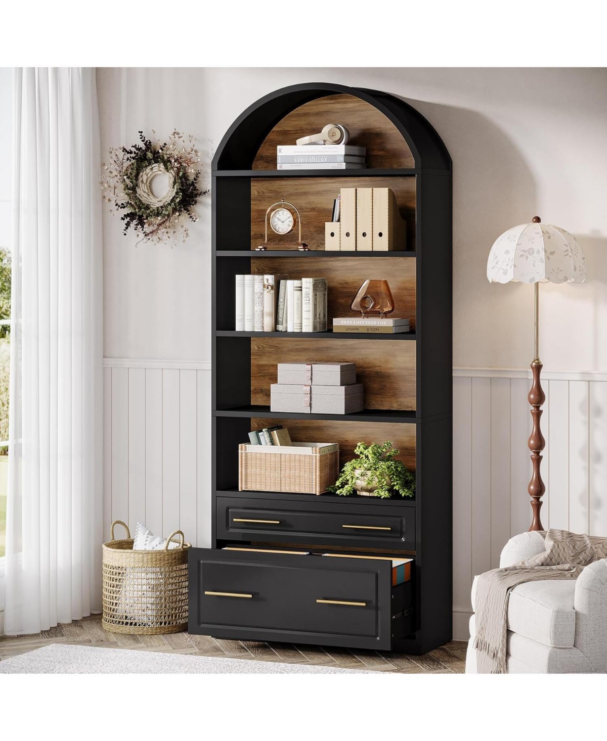 Click here for Tribesigns 76.8 Tall Arched Bookcase  5-Tier Books... prices