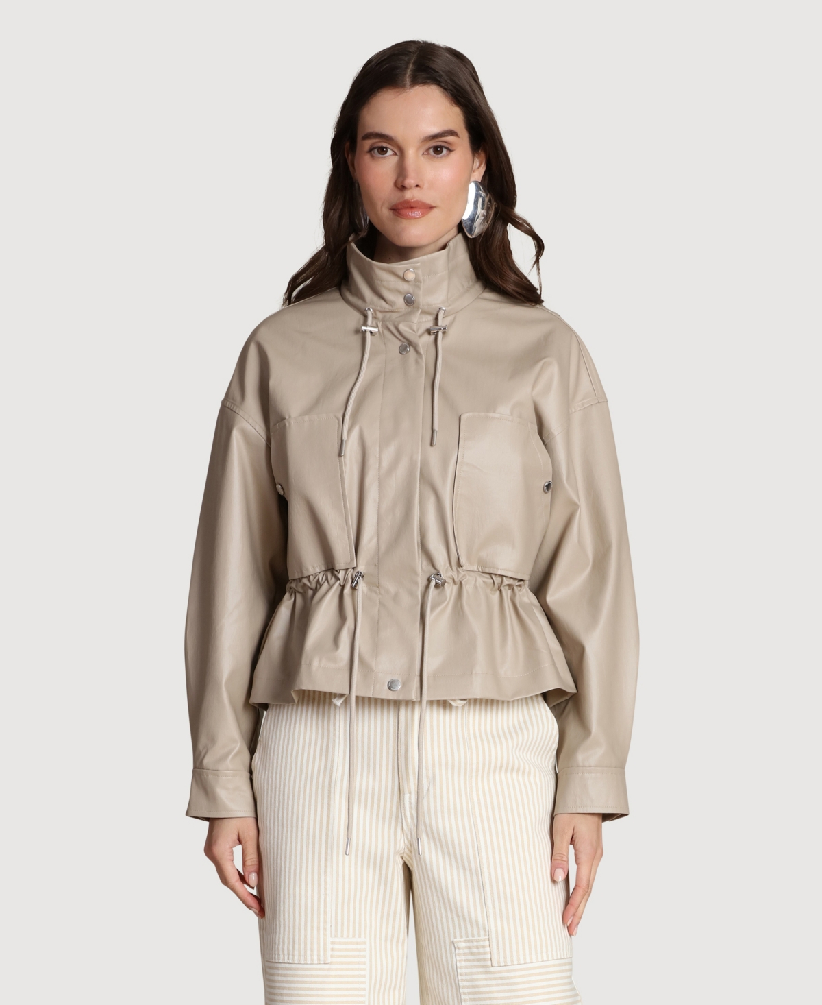 Click here for Avec Les Filles Womens Blouson Snap Jacket - Clay prices