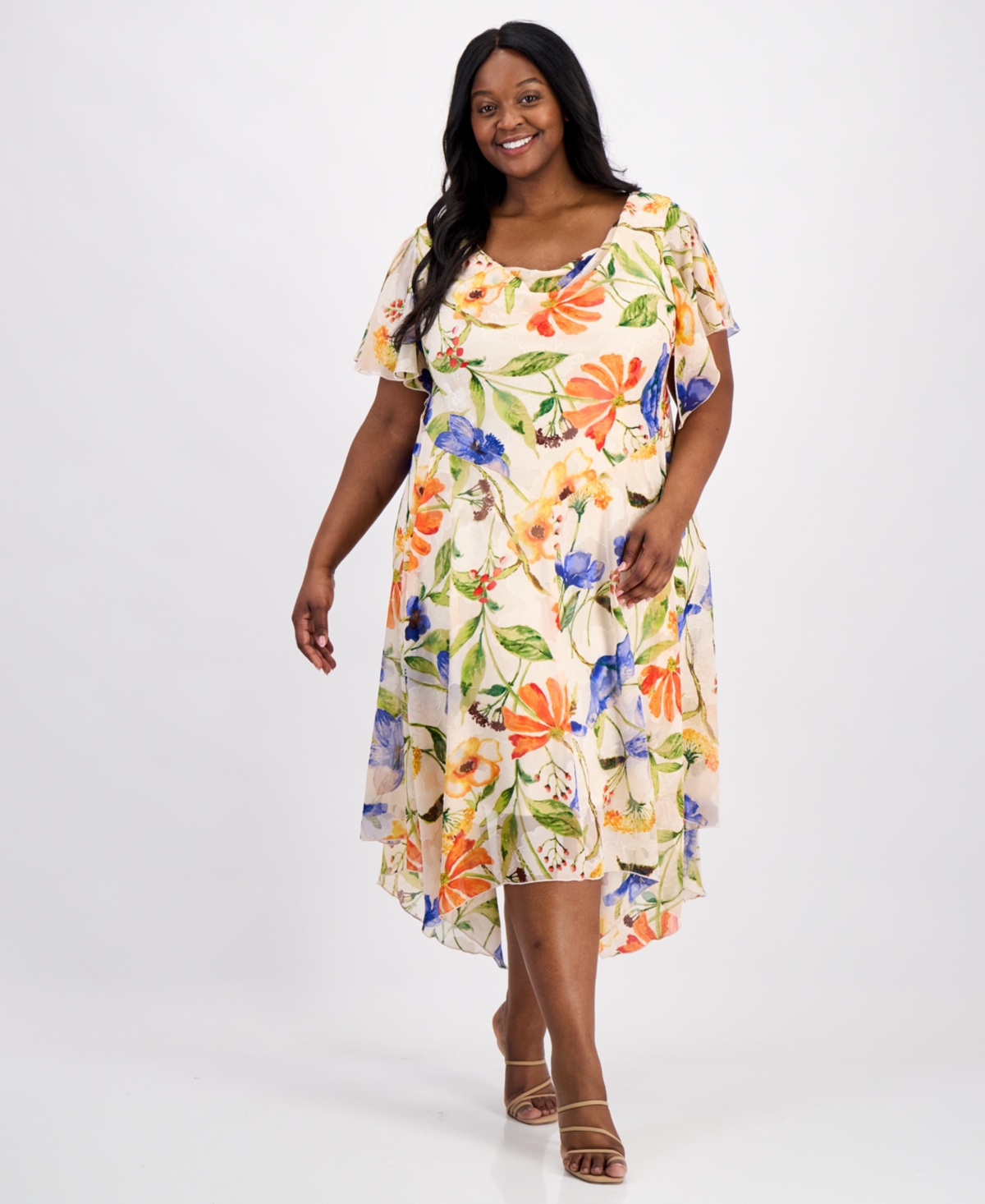 Click here for Robbie Bee Plus Size Printed Cowl-Neck Flutter-Sle... prices